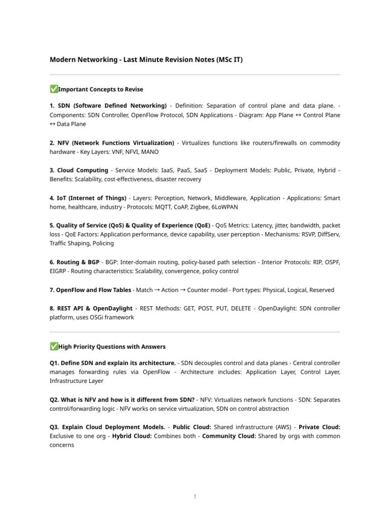 MSc IT Networking Revision Guide | PDF | Quality Of Service | Computer ...