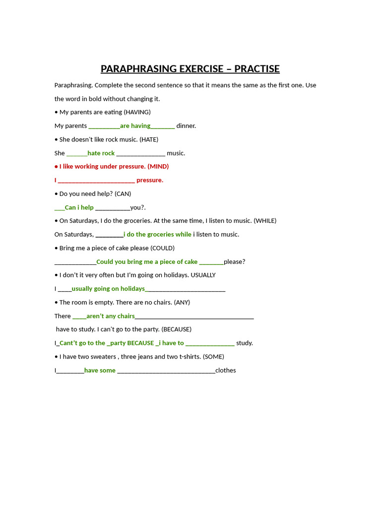 Paraphrasing Practice Exercises | PDF