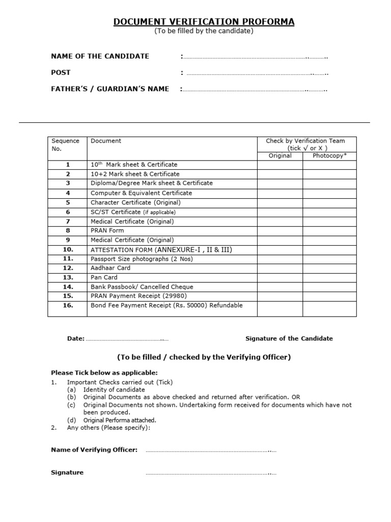 Verification Proforma | PDF