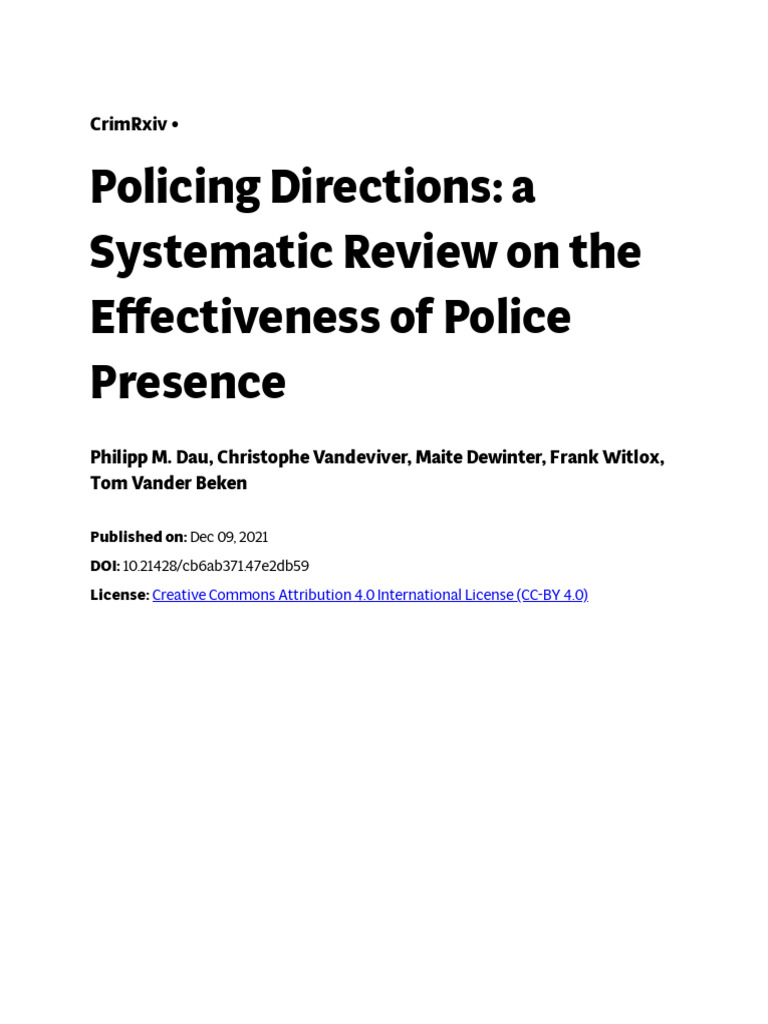 Policing Directions: A Systematic Review On The E Ectiveness of Police ...
