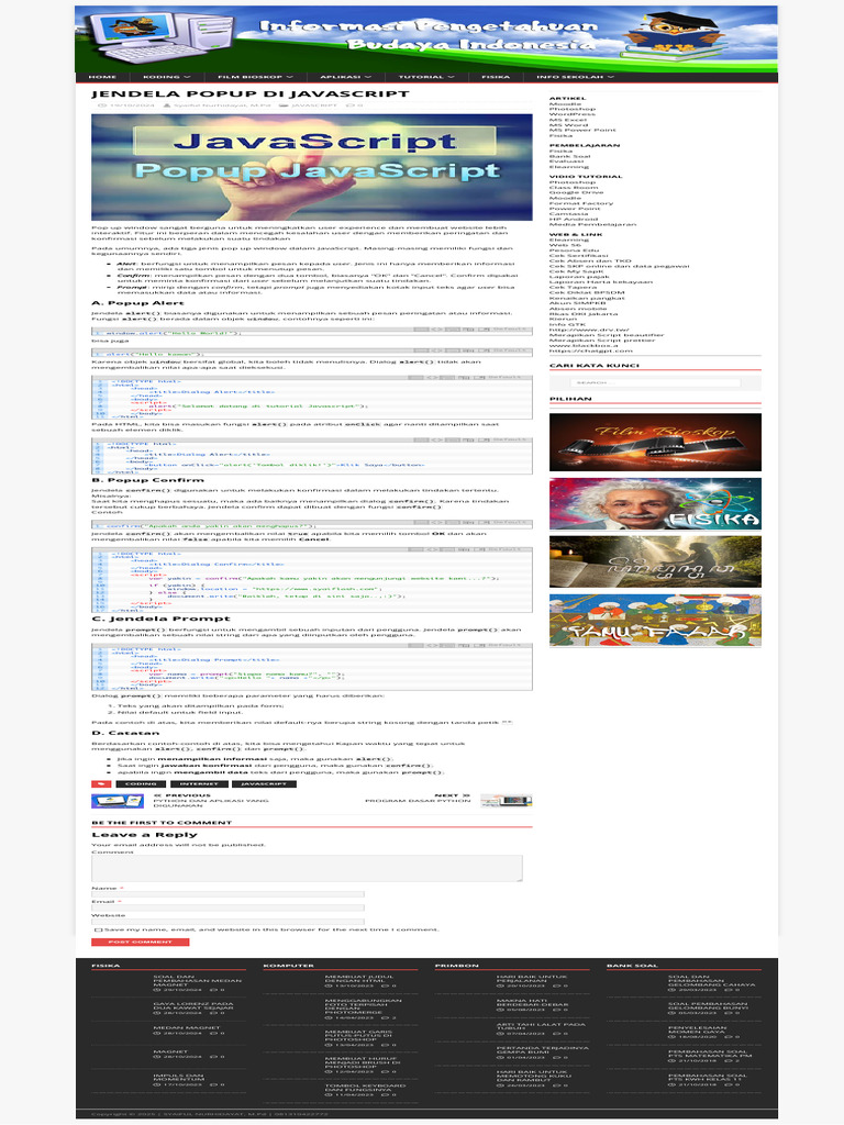 Jendela Popup Di Javascript | PDF