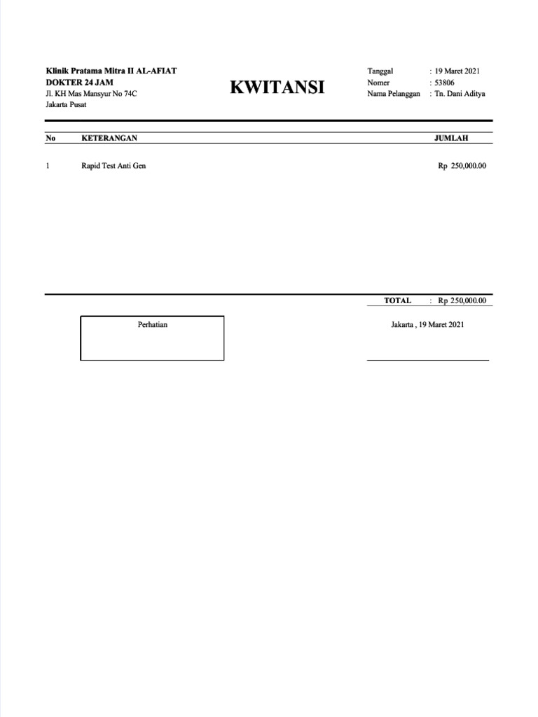 PDF Kwitansi Klinik Pratama Mitra II Al Afiat Dokter 24 Jam Compress | PDF
