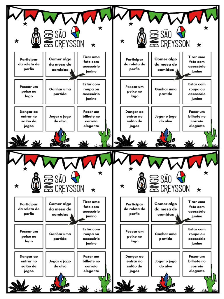 Cartela de Bingo Festa Junina Documento A4 Ilustrado Preto e Branco (1 ...