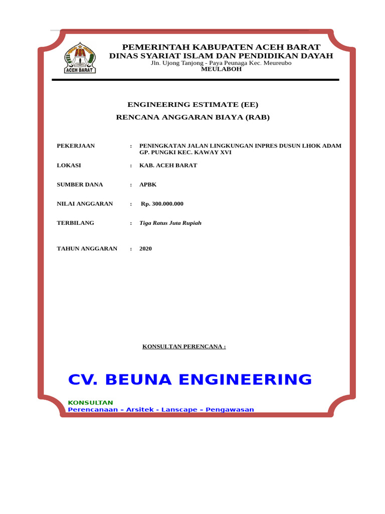 RAB Jalan Aspal GP Pungki | PDF