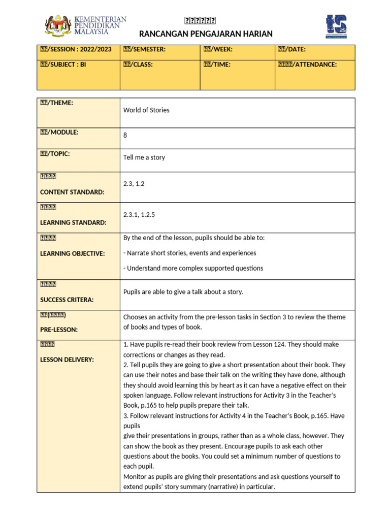 Bi Unit 8 SJKC Lesson 73 | PDF | Lesson Plan | Books