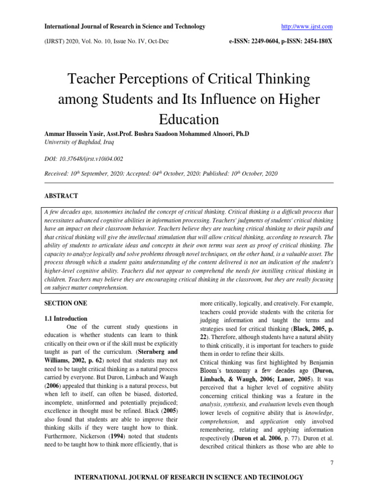 Teacher Perceptions of Critical Thinking | PDF | Constructivism ...