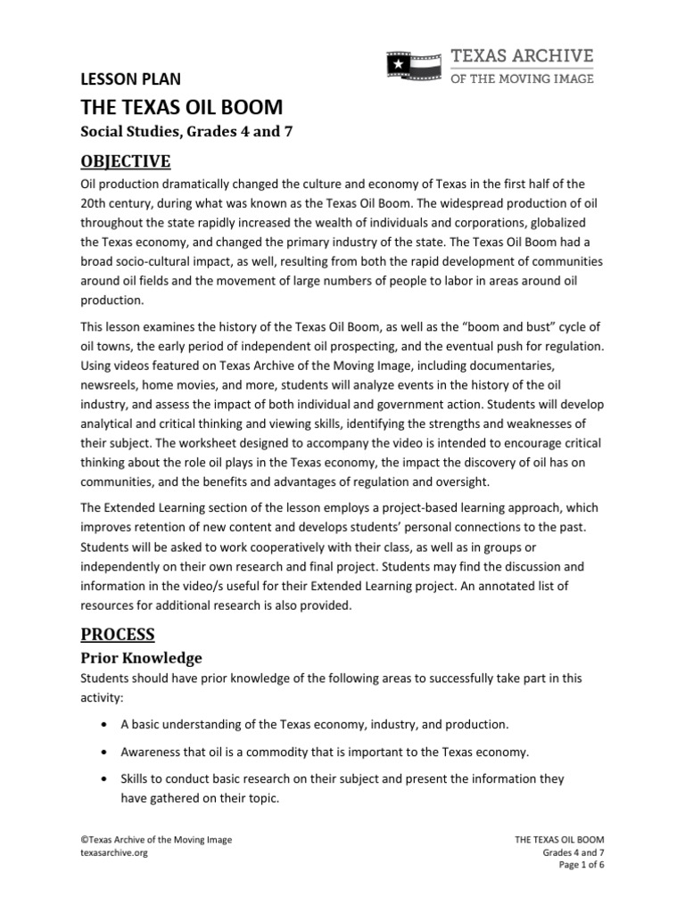 The Texas Oil Boom - Grades 4 and 7 | PDF | Texas | Information