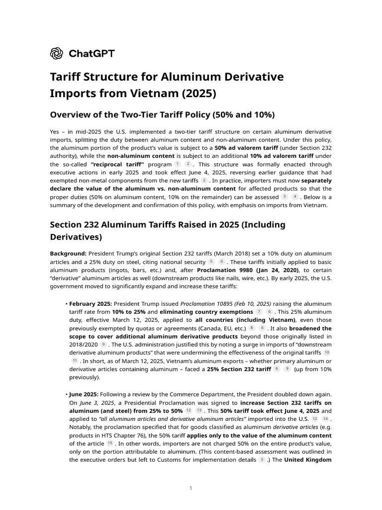 U.S. Aluminum Tariff Structure 2025 | PDF | Tariff | Customs