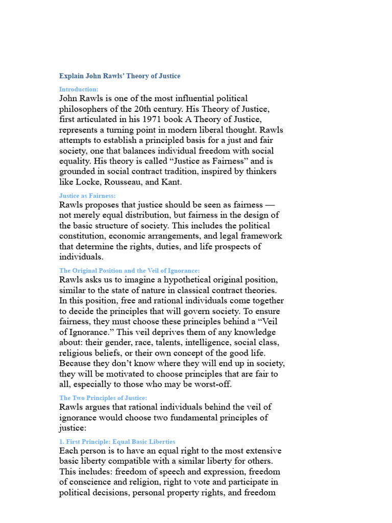 John Rawls Theory of Justice Answer | PDF | Justice | Crime & Violence