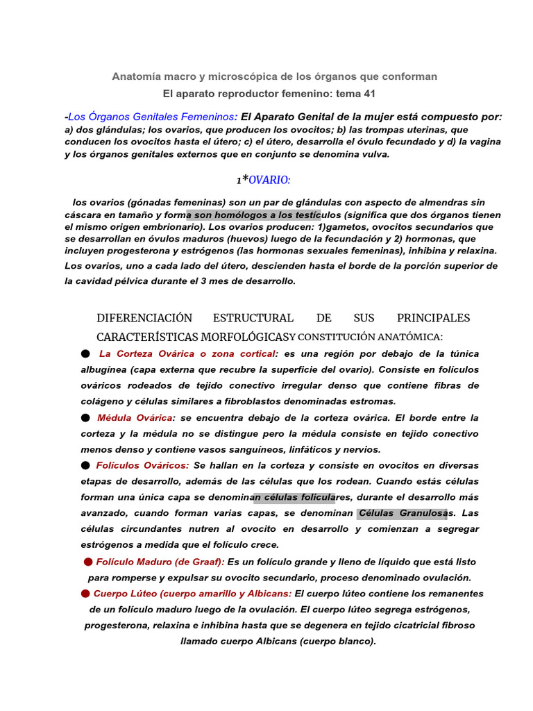 Tema 41 Anatomía Macro y Microscópica de Los Genitales Femeninos .PDF ...