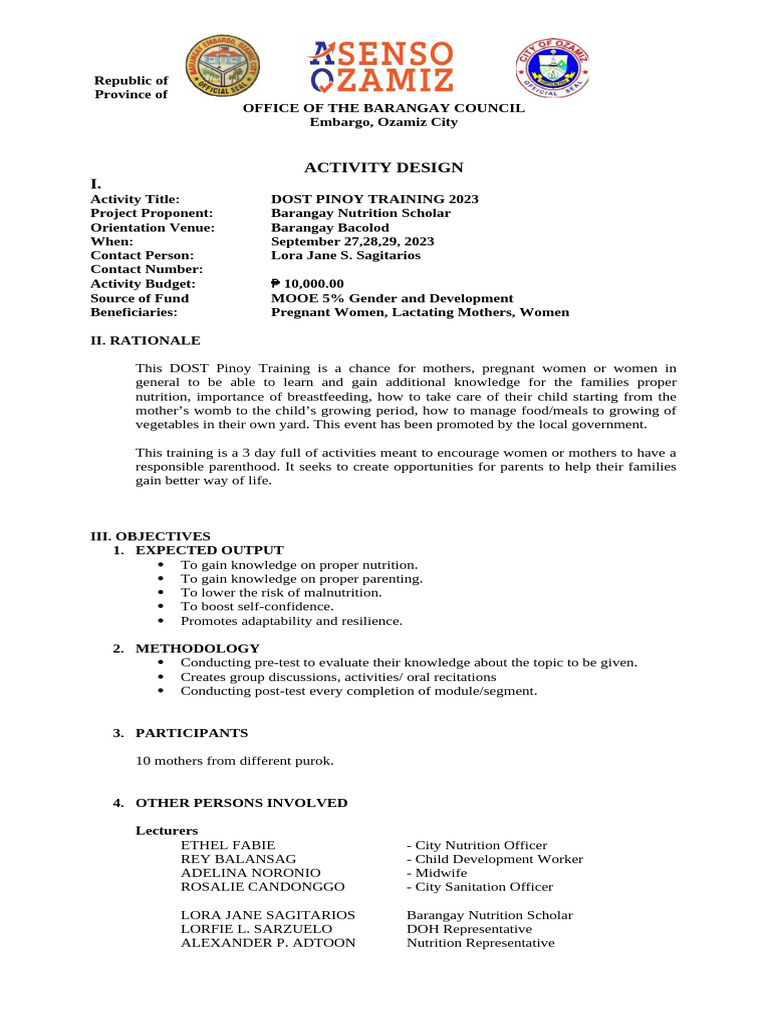 DOST Pinoy Training for Mothers 2023 | PDF | Human Reproduction | Childhood