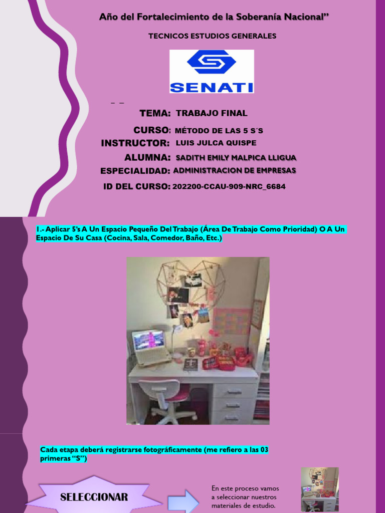 TRABAJO FINAL METODOS DE LAS 5 S Sadith MALPICA LLIGUA | PDF