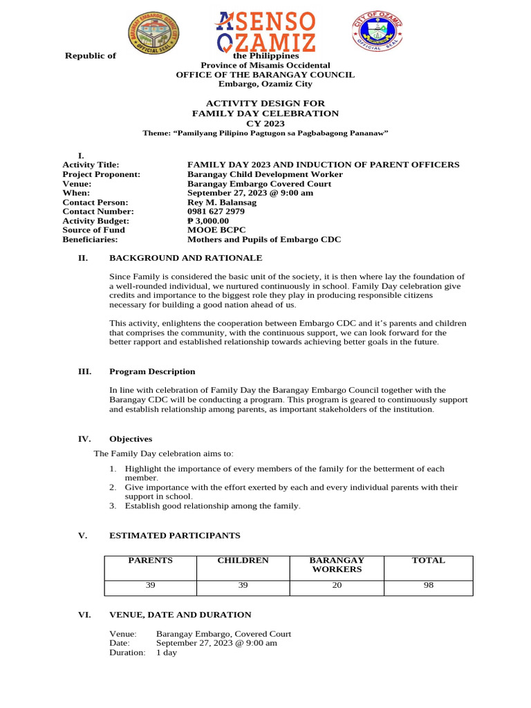 Family Day 2023 Activity Design | PDF | Family | Childhood