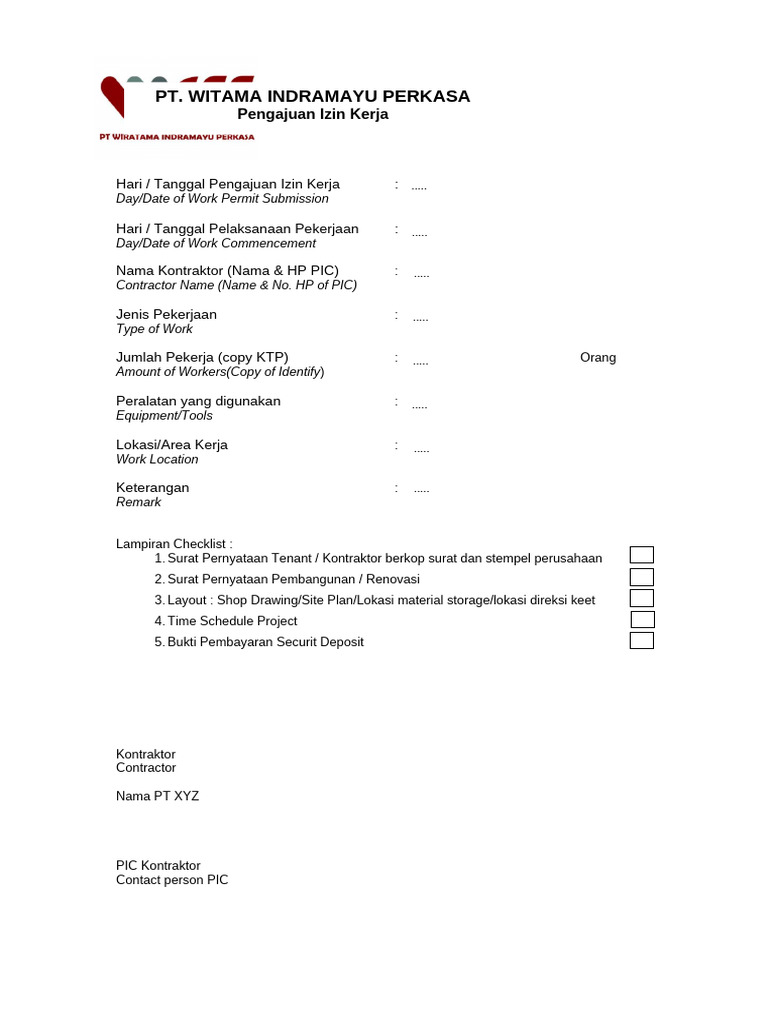 Form Pengajuan Izin Kerja | PDF