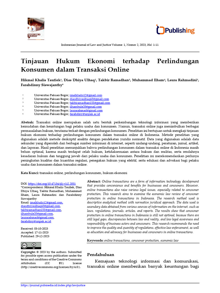 1+Tinjauan+Hukum+Ekonomi+Terhadap+Perlindungan+Konsumen+Dalam+Transaksi+Online | PDF