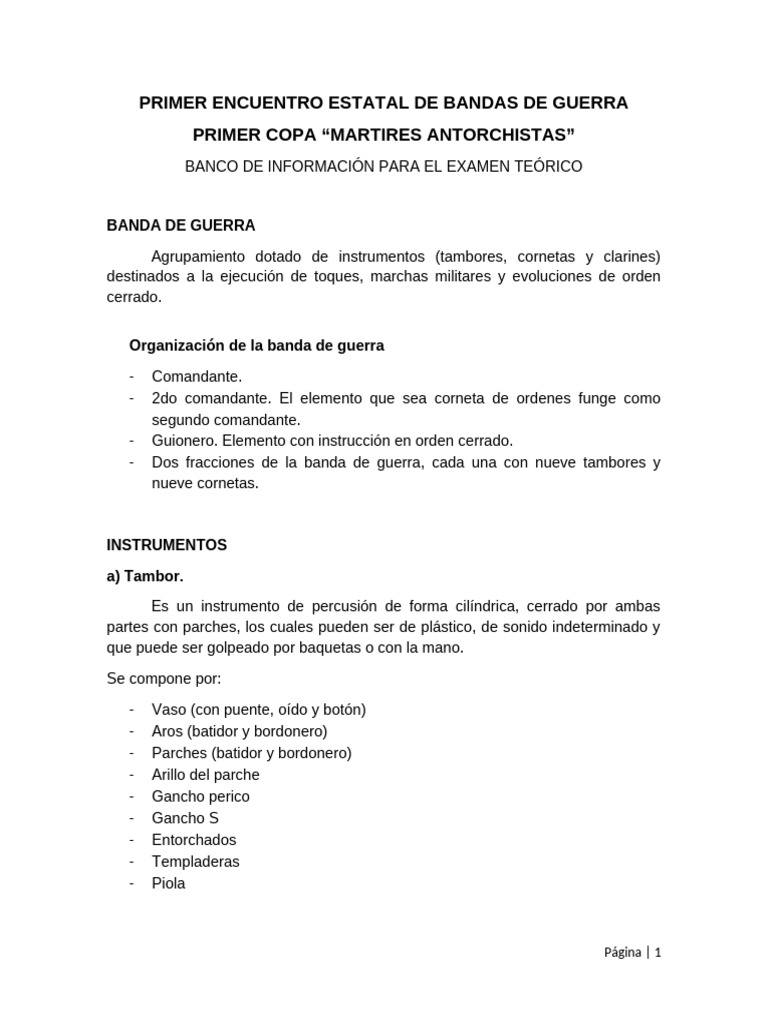 Guía de Bandas de Guerra y Toques Militares | PDF | Mano | Instrumentos ...