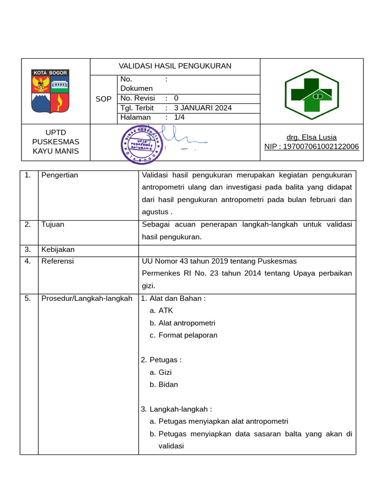 Sop Validasi Hasil Pengukuran | PDF