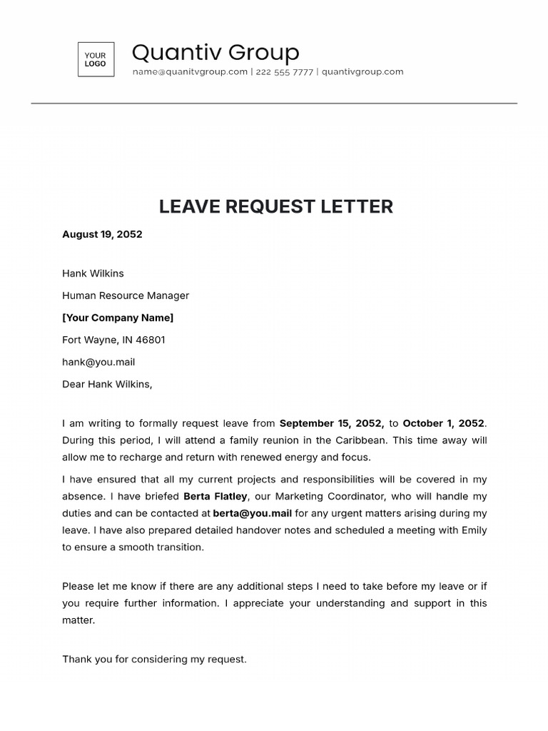 Free Leave Request Letter Template | PDF