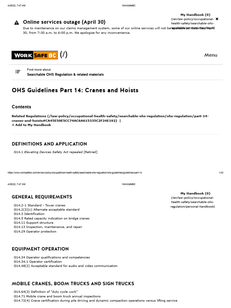 Work Safe BC - OHS Guidelines Part 14: Cranes and Hoists | PDF | Crane ...