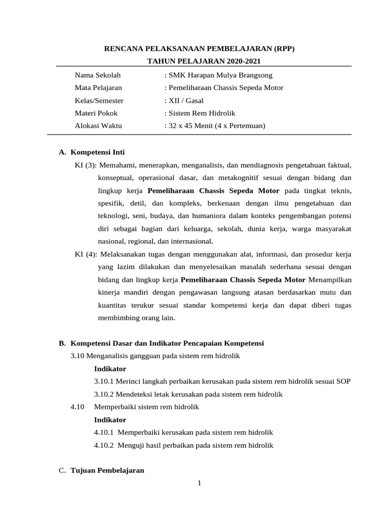 Perbaikan Sistem Rem Hidrolik - RPP | PDF