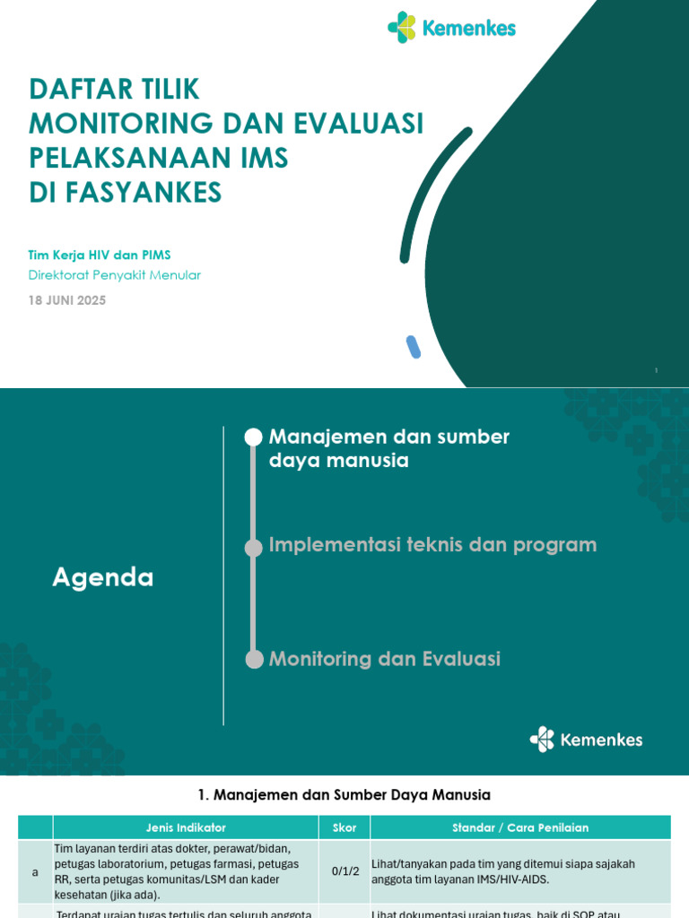 Daftar Tilik Monitoring Dan Evaluasi Pelaksanaan Ims Di Fasyankes | PDF