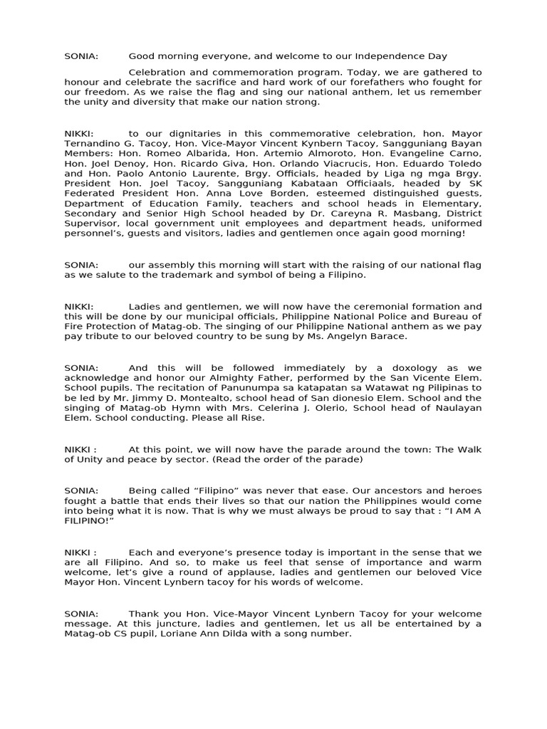 Emcee Script For Independence Day | PDF