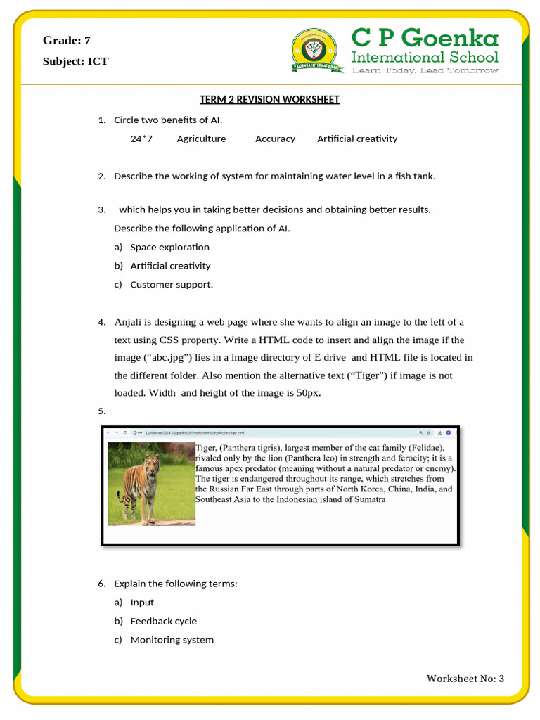 Grade 7 ICT Term 2 Revision Worksheet | PDF