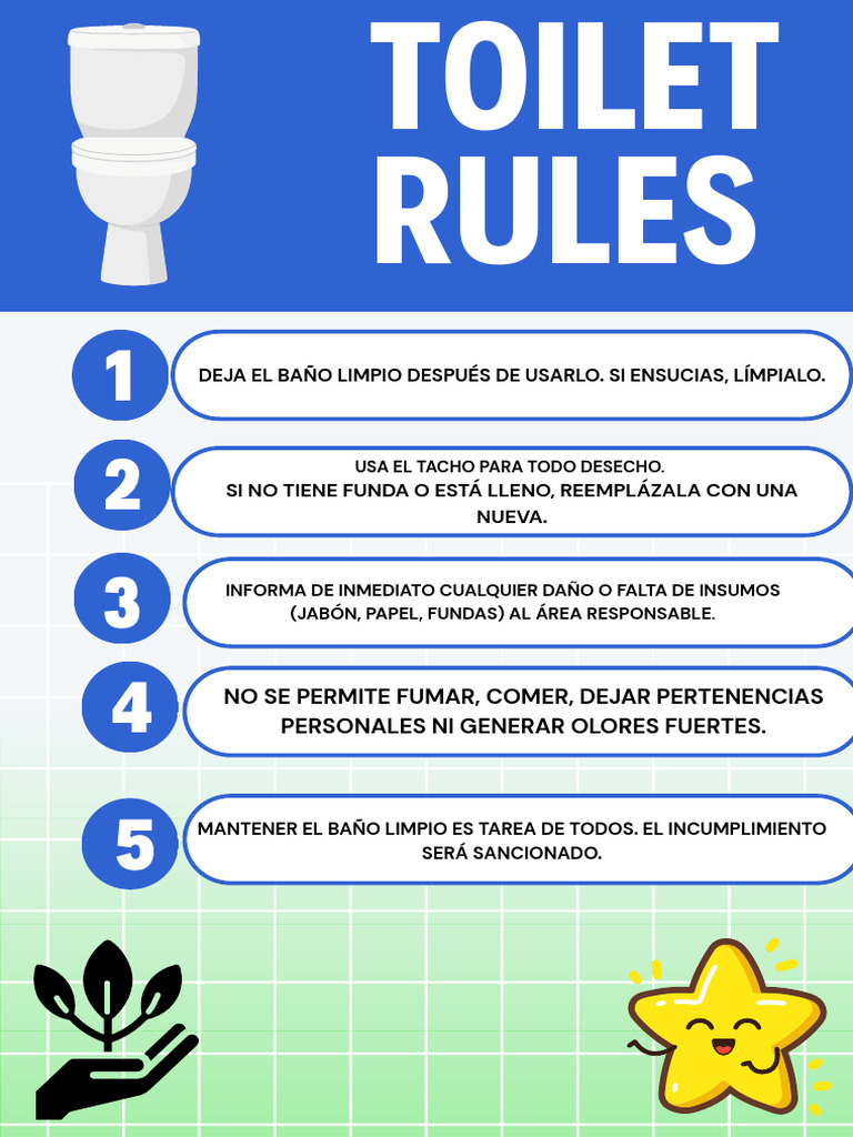 Blue White Modern Toilet Rules Poster | PDF