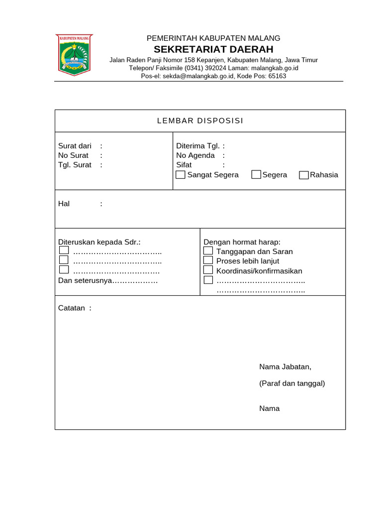 Contoh Lembar Disposisi Dinas | PDF