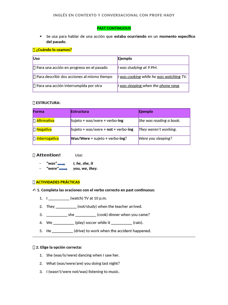 Past Continuous Usage and Practice | PDF