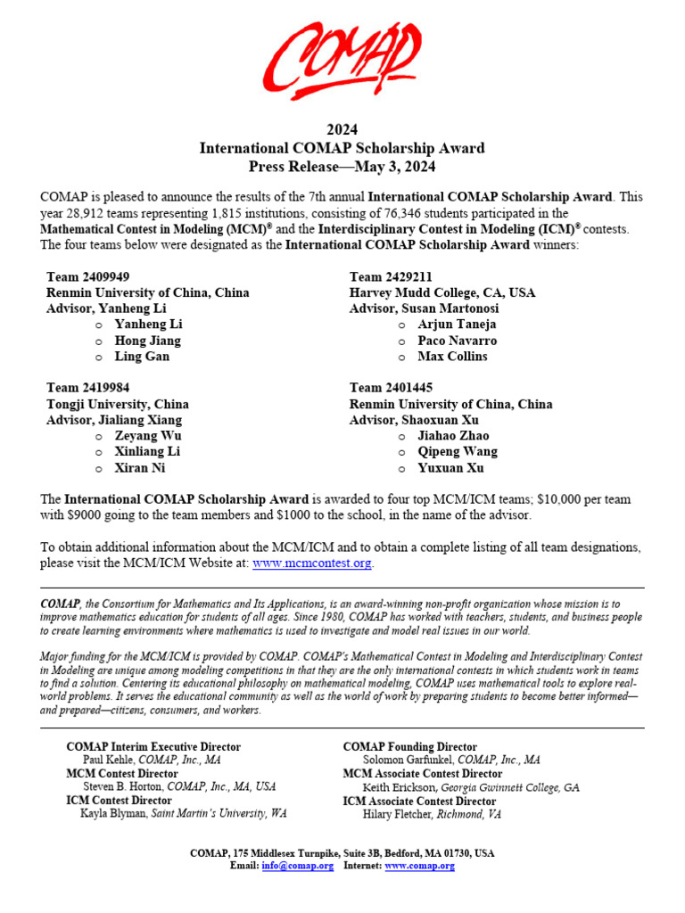 2024 International COMAP Scholarship Winners | PDF