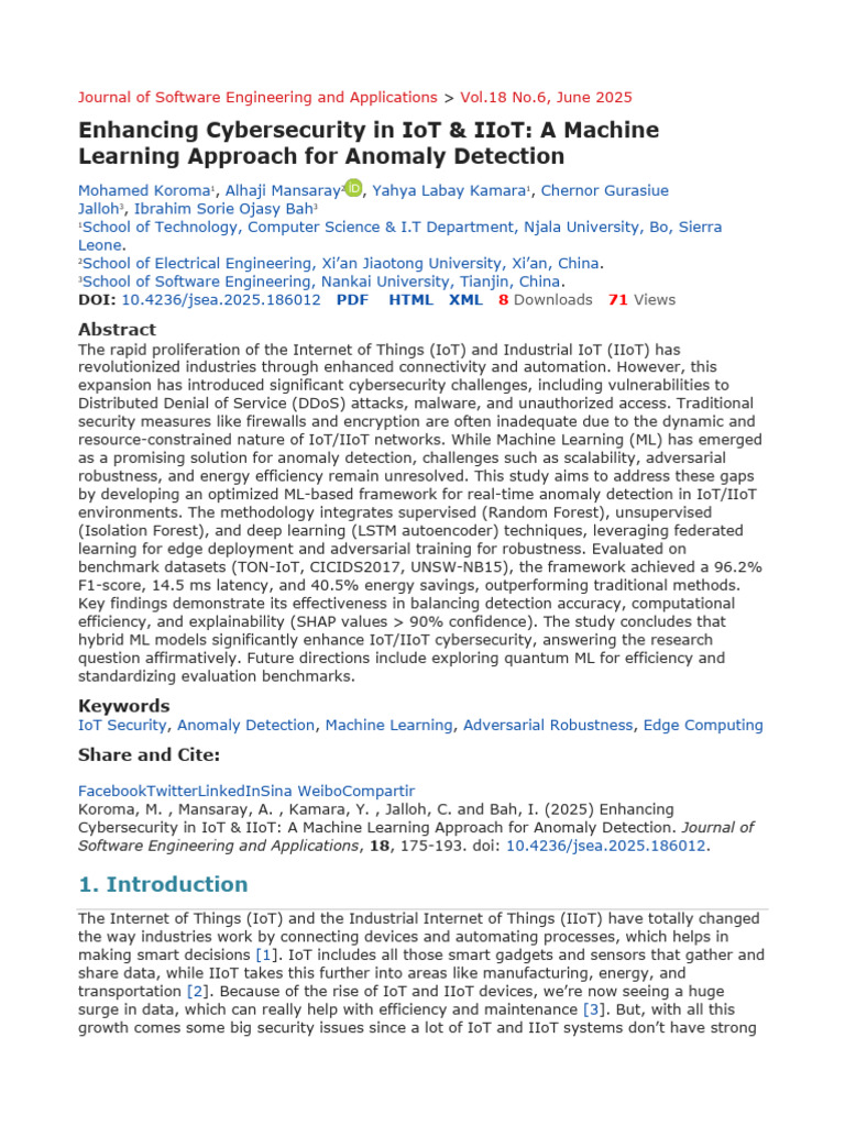 Enhancing Cybersecurity in IoT & IIoT A Machine Learning Approach For Anomaly Detection | PDF ...