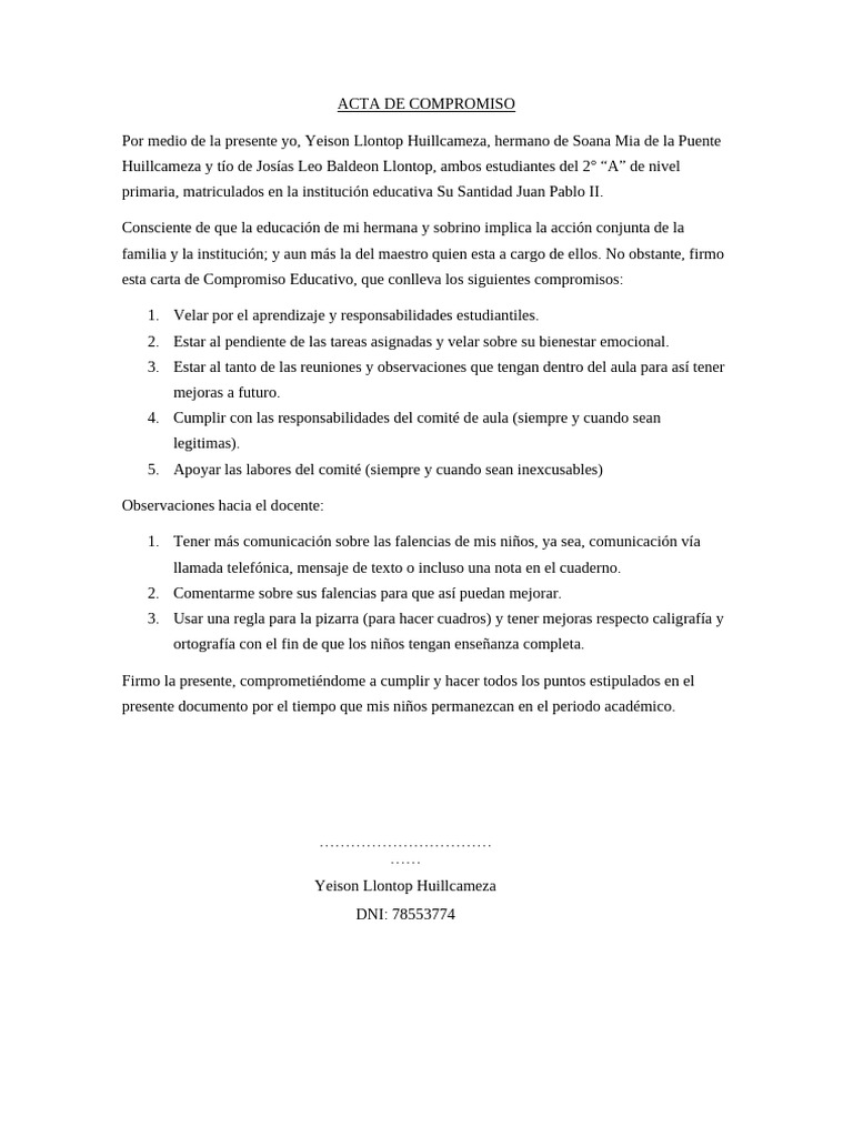 Acta de Compromiso | PDF