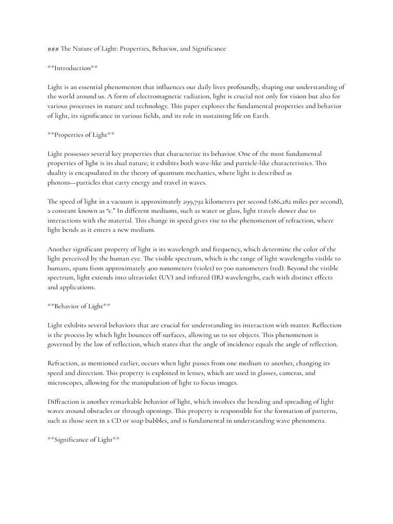 Properties and Significance of Light | PDF | Light | Electromagnetic ...
