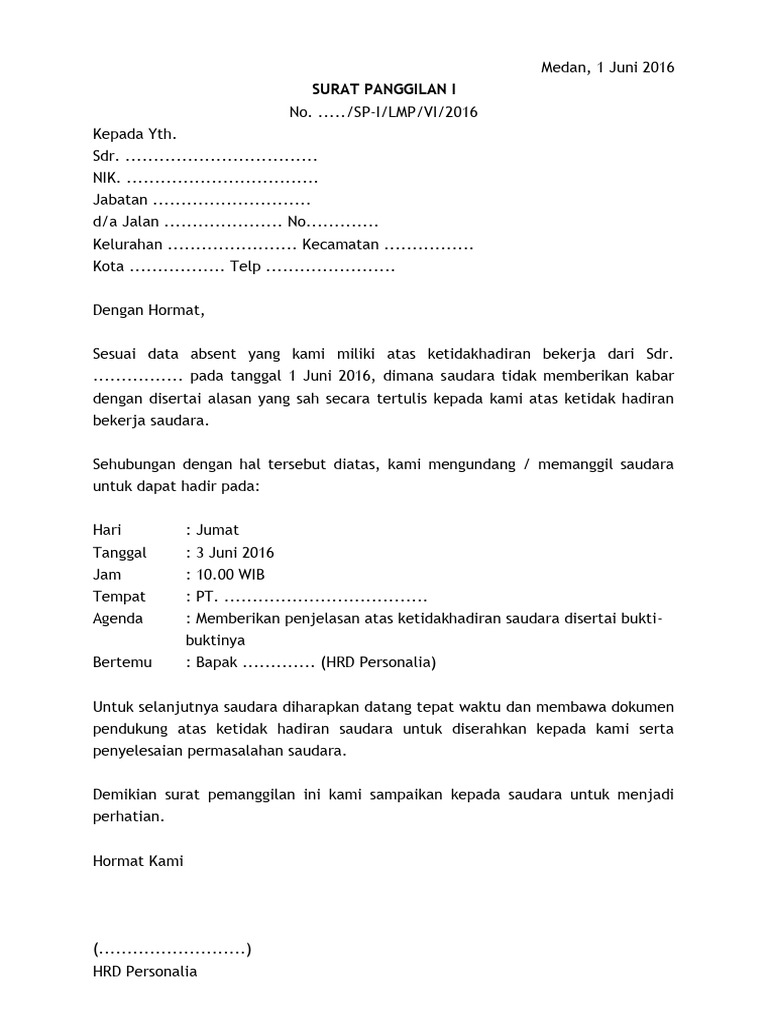 Contoh Surat Panggilan Pertama | PDF