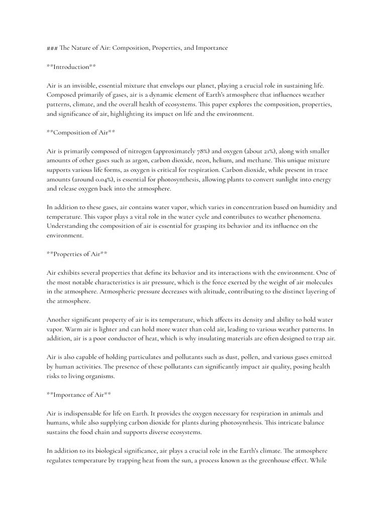 The Nature of Air - Composition, Properties, and Importance | PDF ...
