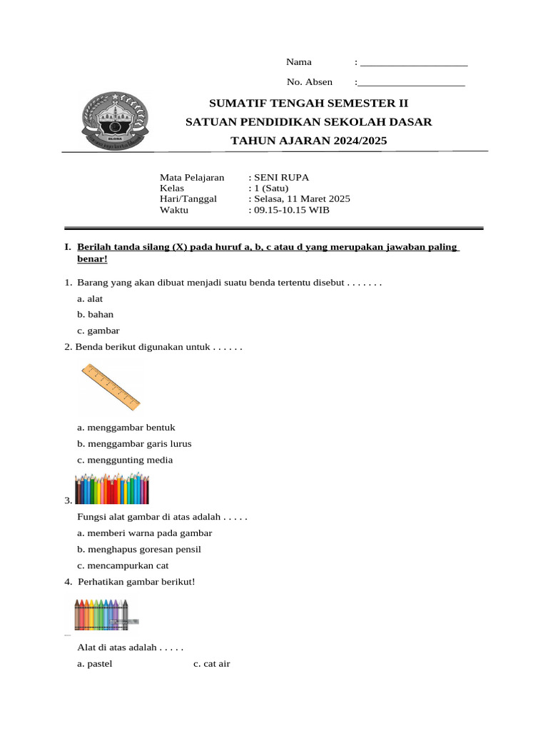 Soal Seni Rupa Kelas 1 STS 2 | PDF