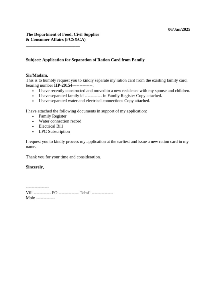 Ration Card Separation Application | PDF