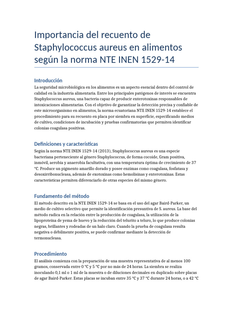 Ensayo Staphylococcus Aureus NTE INEN 1529 14 ManuelCalle | PDF | Staphylococcus Aureus ...
