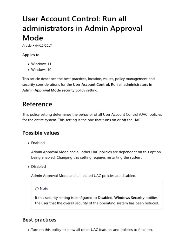UAC Run All Administrators in Admin Approval Mode | PDF | Group Policy ...