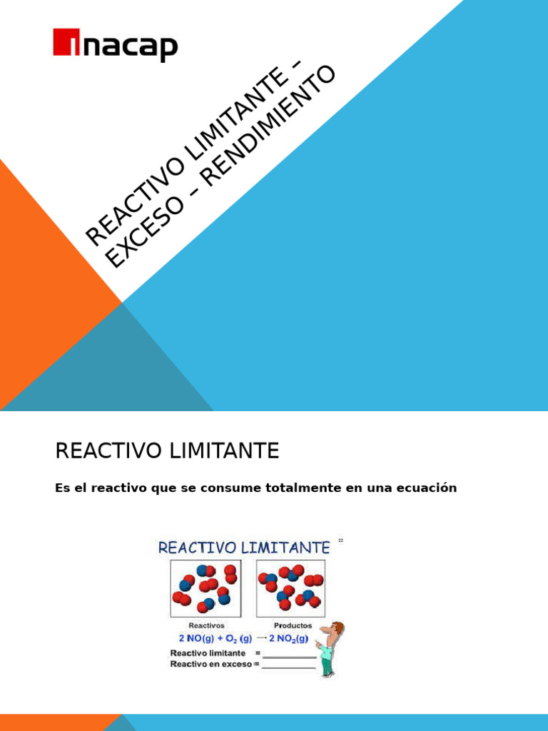 Presentación Reactivo Limitante - Exceso - Rendimiento | PDF | Química | Procesos unitarios