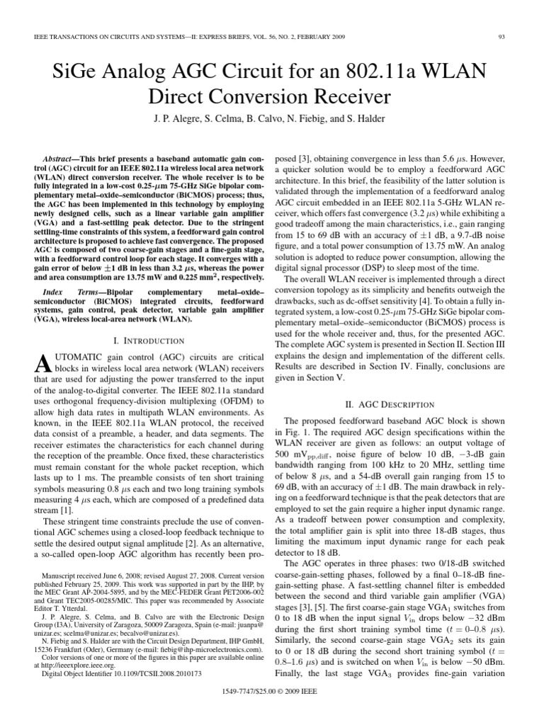 SiGe AGC Circuit for 802.11a WLAN Receiver | PDF | Amplifier | Detector ...