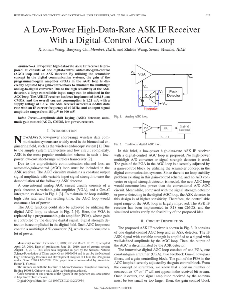 (2010 TCAS II) A Low-Power High-Data-Rate ASK IF Receiver With A Digital-Control AGC Loop | PDF ...