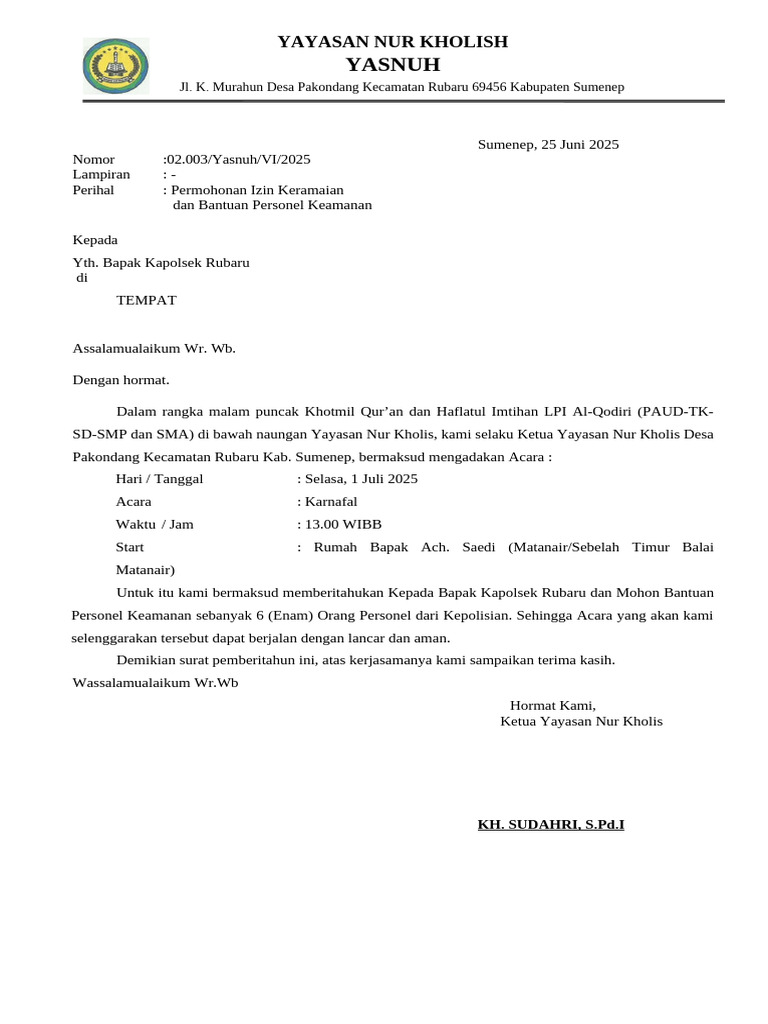 Surat Pemberitahuan Kapolsek | PDF