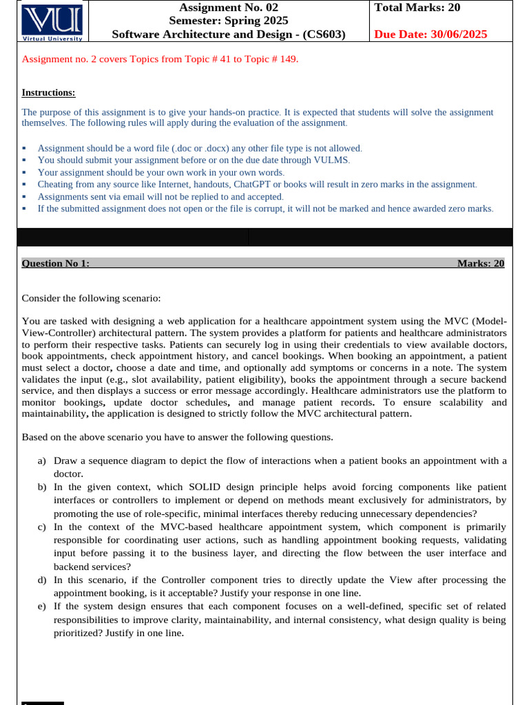 Spring 2025 - CS603 - 2 | PDF | Model–View–Controller | Computing