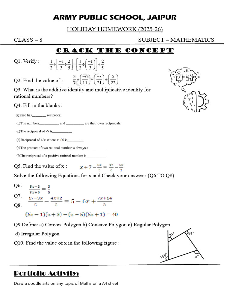 Holiday Homework Class 8 MATHEMATICS | PDF
