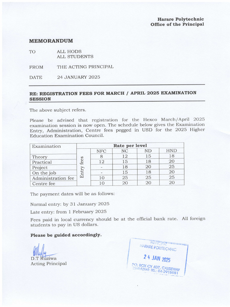 March 2025 Examination Fees Payment | PDF