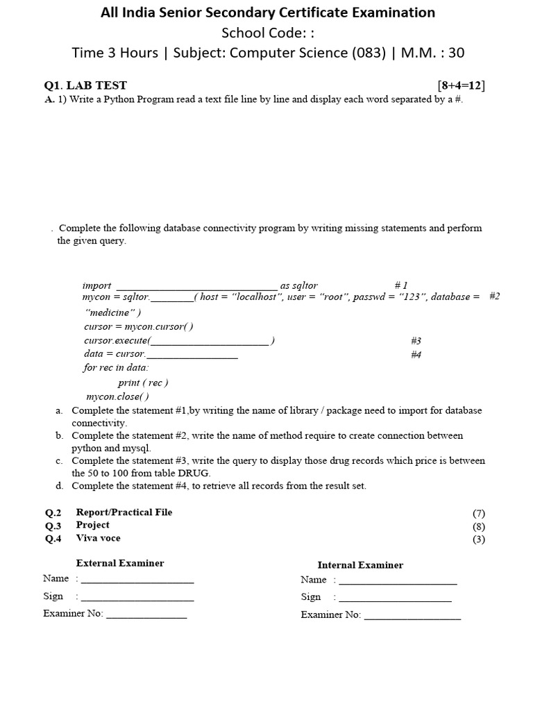 AISSCE Computer Science PRACTICALS QP 2 | PDF