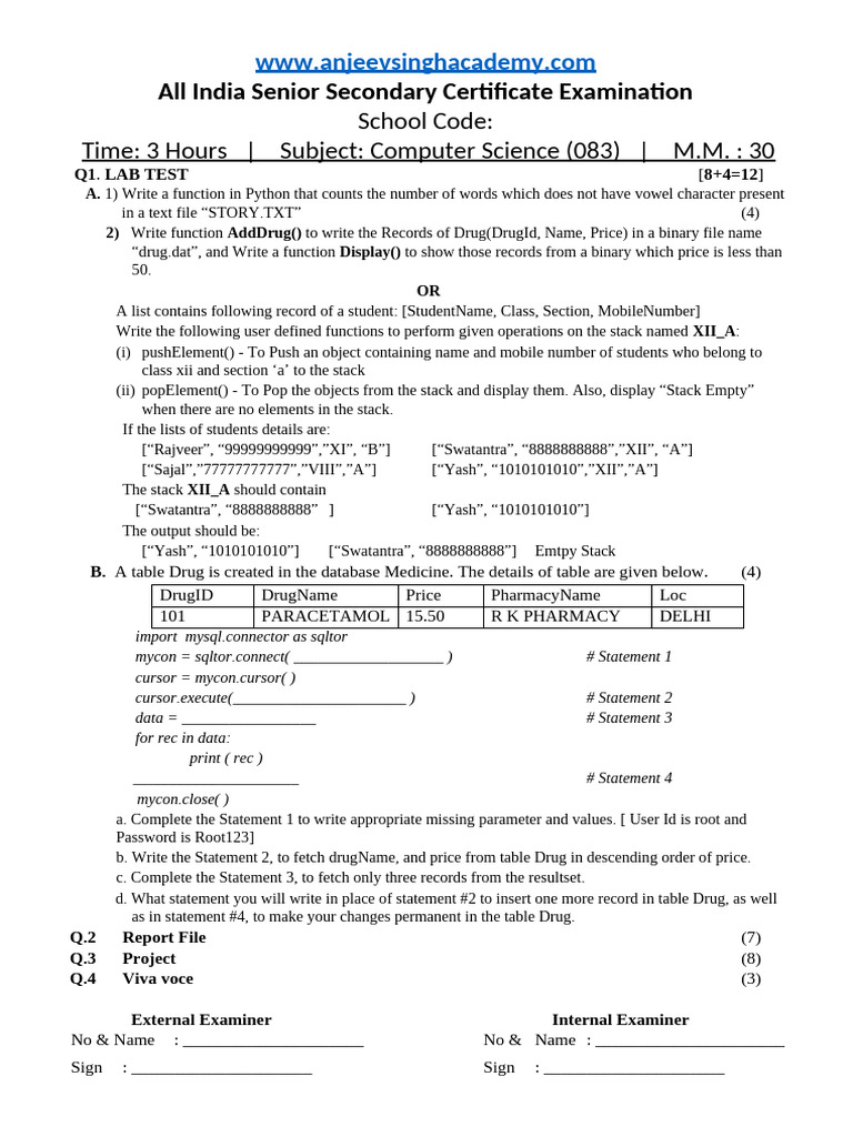AISSCE-Computer-Science-PRACTICALS-QP-5 | PDF | Software | Computer Science