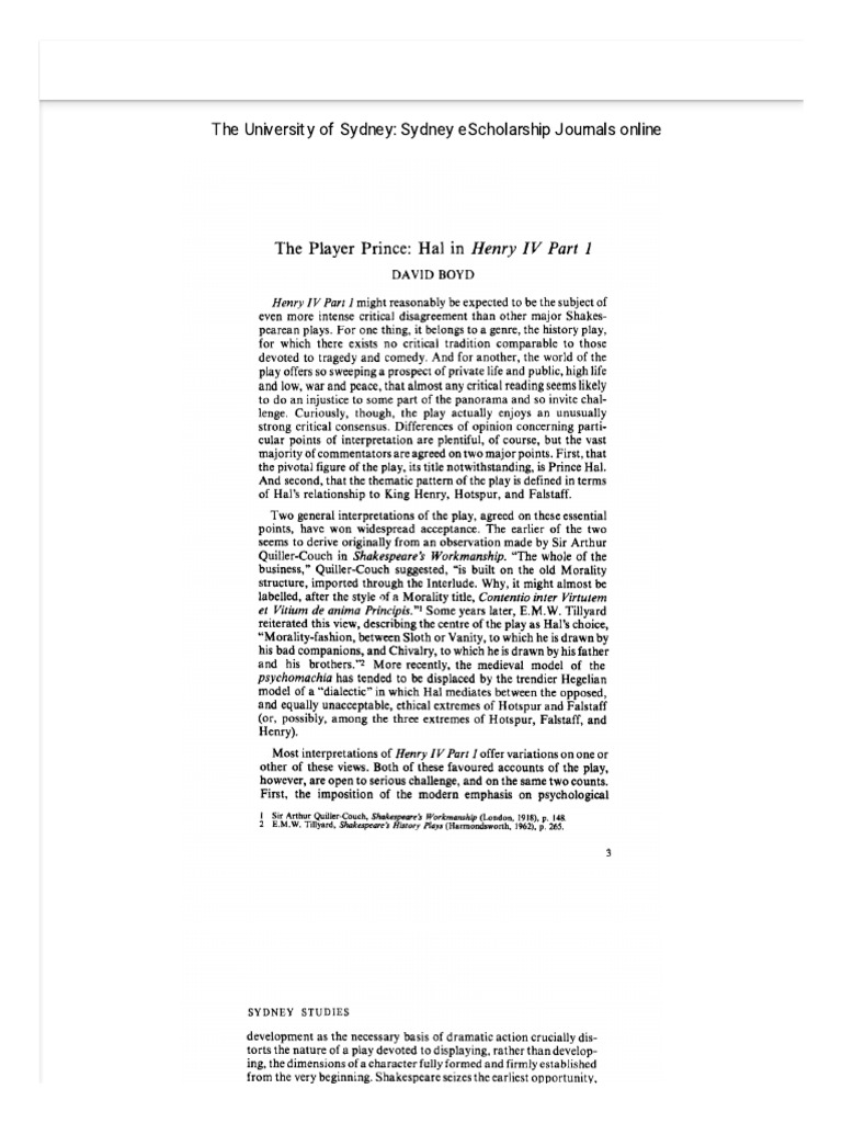 The Player Prince - Hal in 'Henry IV Part 1' - CORE Reader | PDF